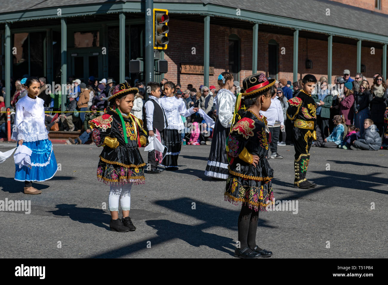 Main parade of Trailing of the Sheep in downtown Ketchum, Idaho, USA ...