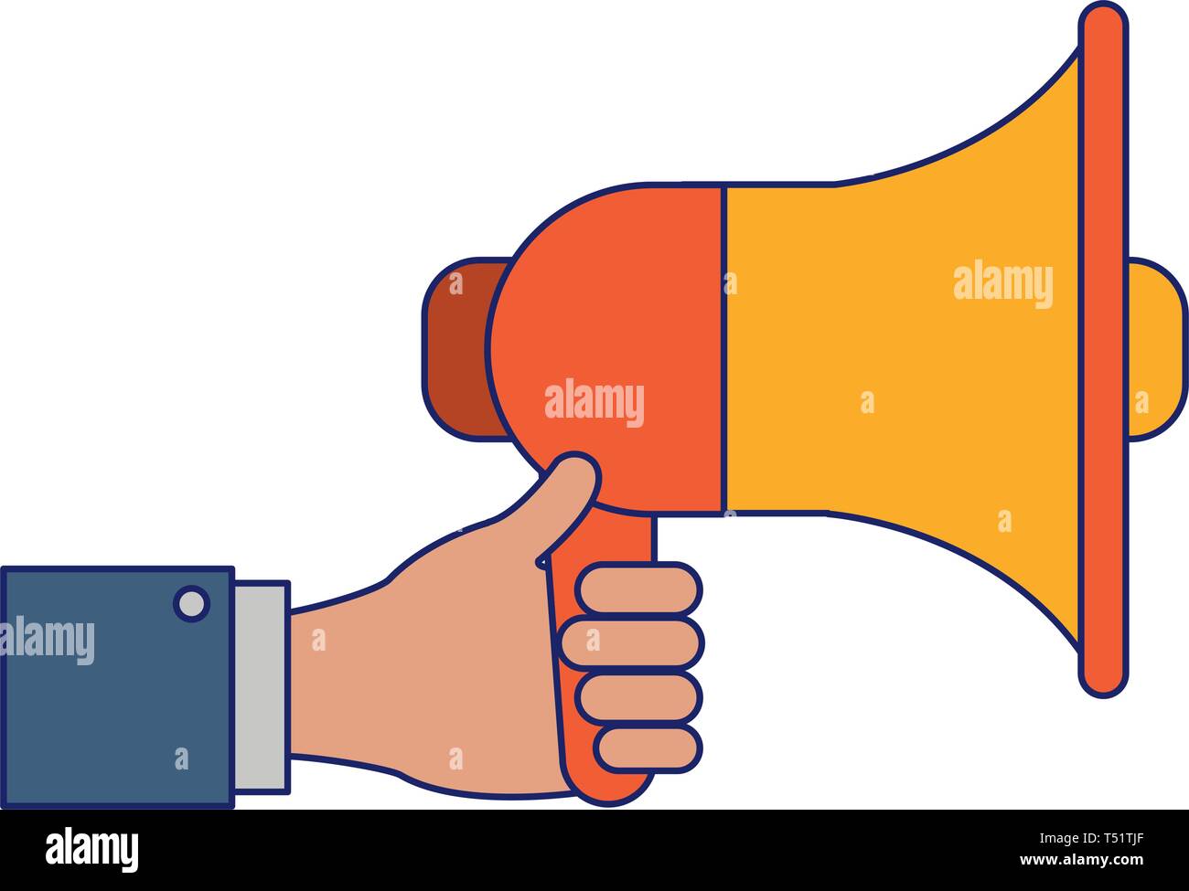 Businessman hand with bullhorn cartoon blue lines Stock Vector Image ...