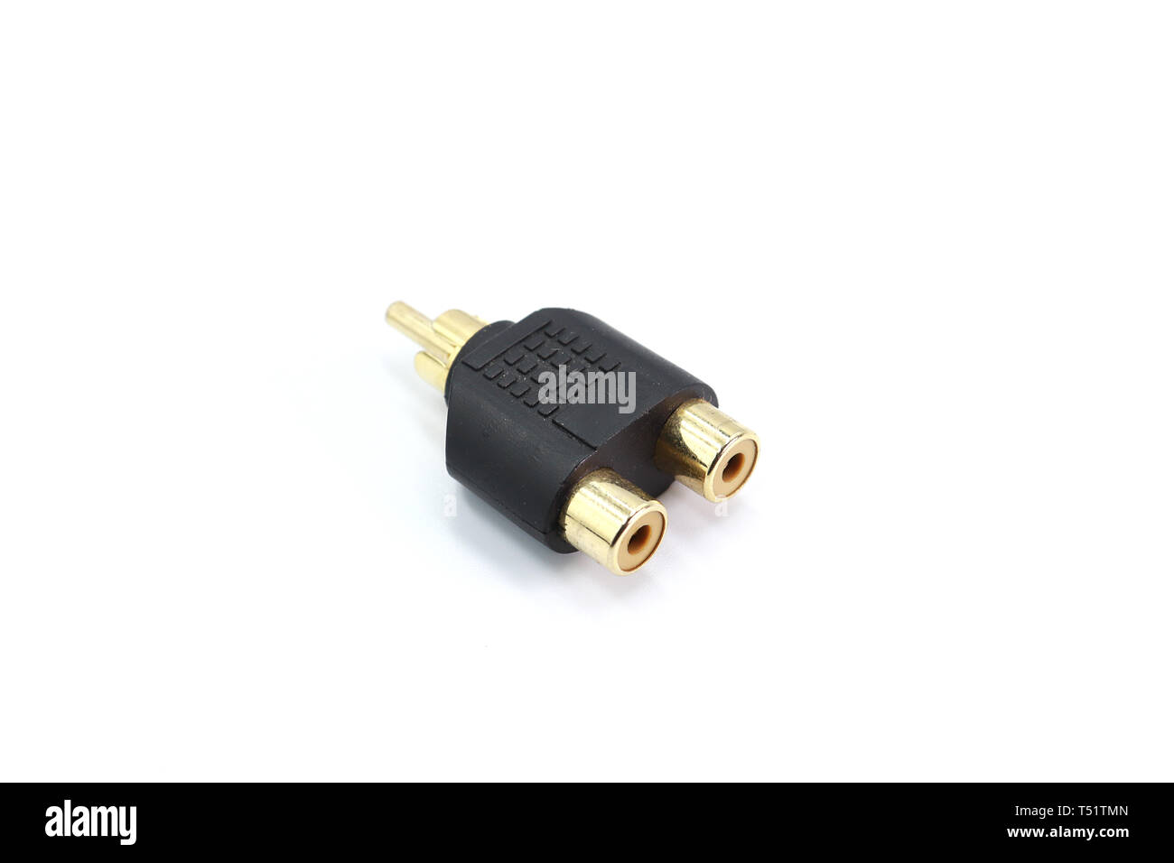 Stereo Plug To Dual RCA Jack Adapter isolated on white background Stock ...