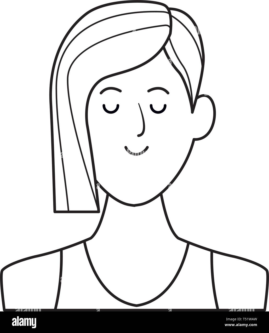 woman portrait avatar cartoon character black and white Stock Vector ...