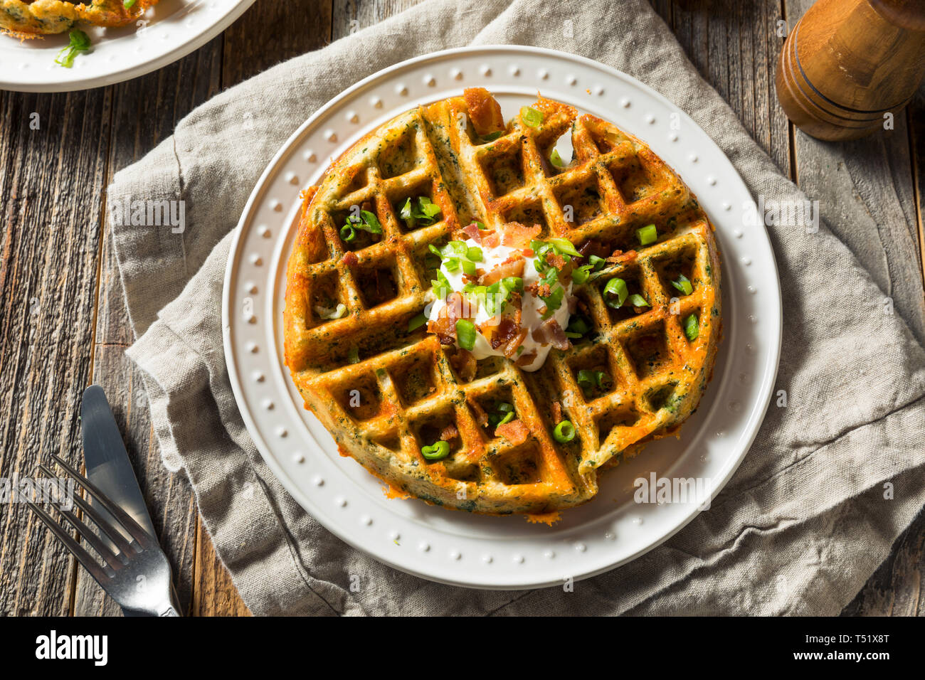 Homemade Savory Waffles with Bacon and Cheese Stock Photo - Alamy
