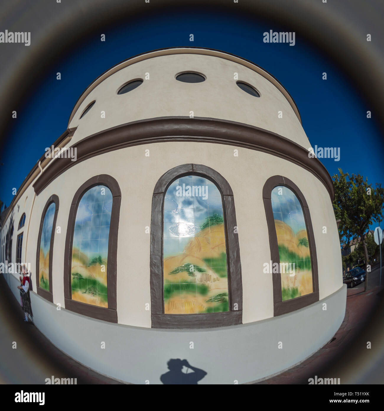 Tile window murals on building Stock Photo - Alamy
