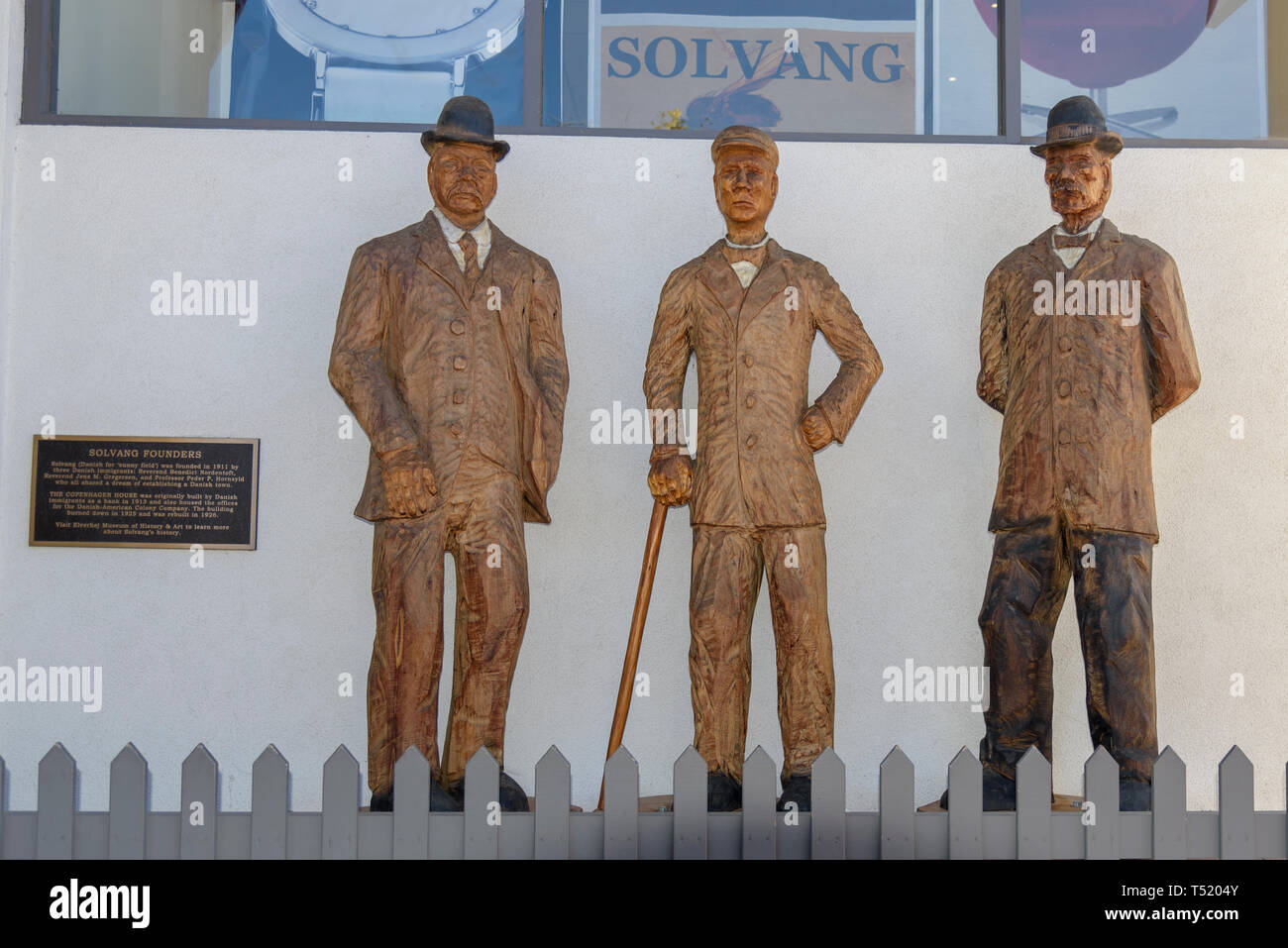 Wooden statues of the founders of Solvang Stock Photo - Alamy