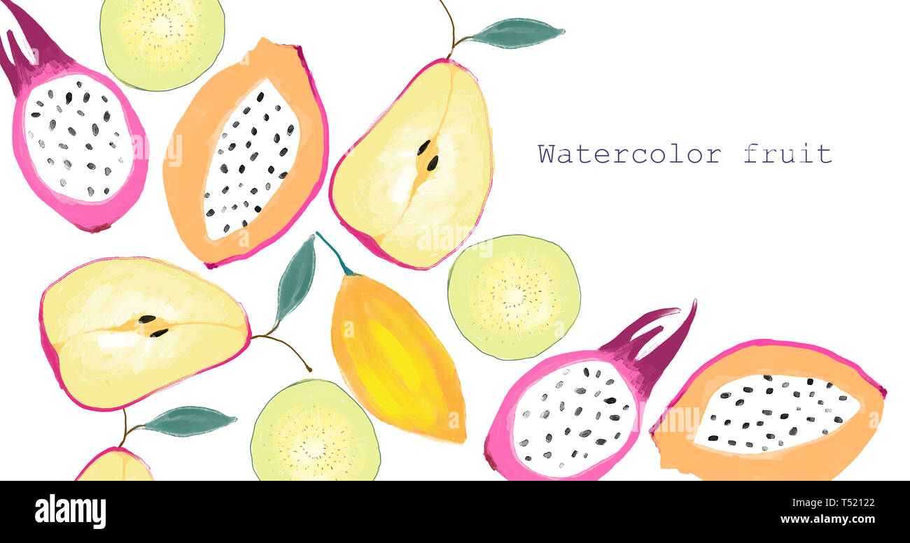 Watercolor hand drawn tropical fruit Stock Photo - Alamy