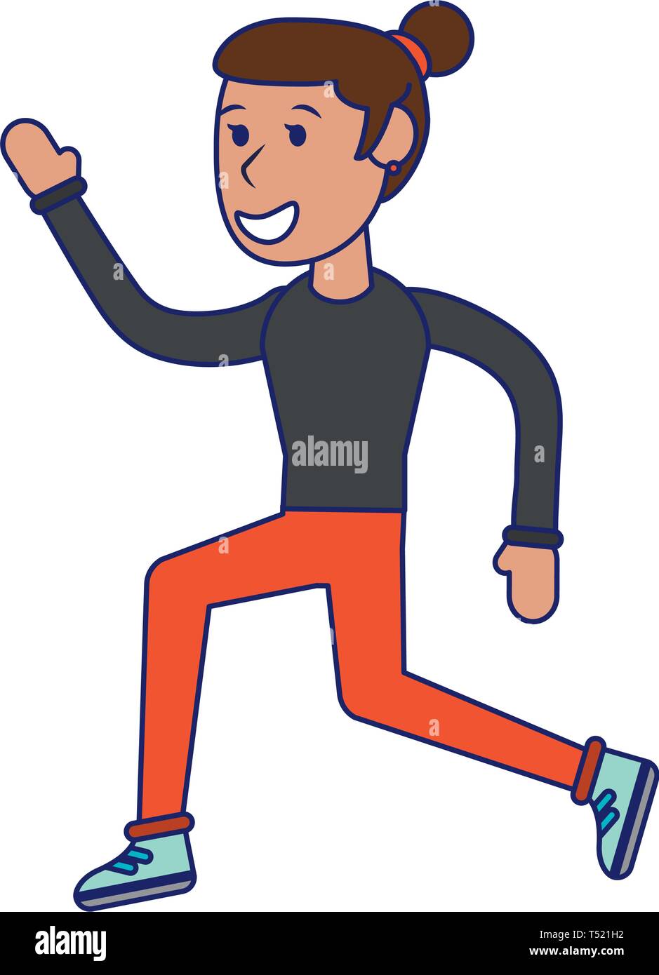 Athlete woman running cartoon isolated blue lines Stock Vector Image ...