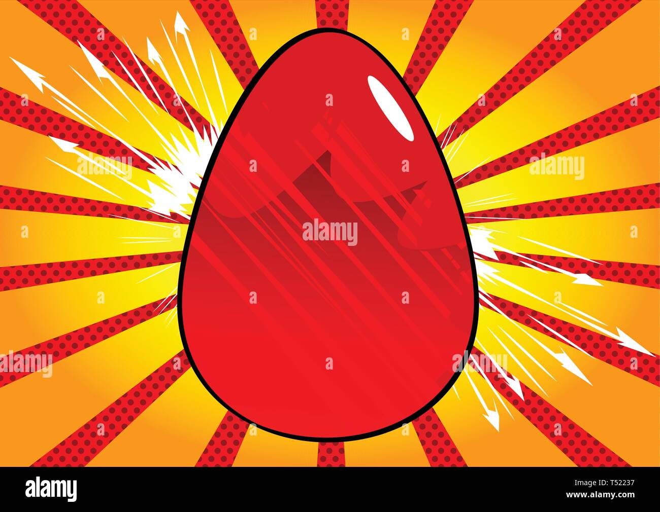 Vector cartoon red Easter egg. Illustrated holiday sign on comic book ...