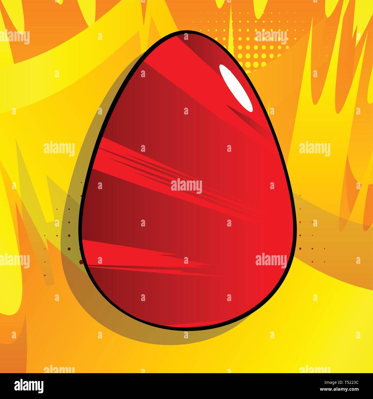 Vector cartoon red Easter egg. Illustrated holiday sign on comic book ...