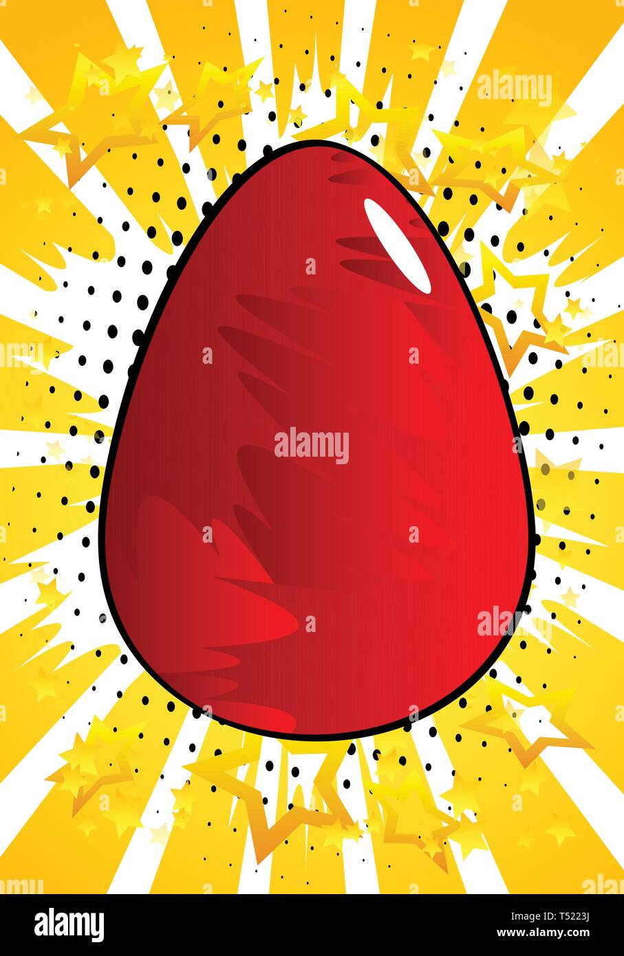 Vector cartoon red Easter egg. Illustrated holiday sign on comic book ...
