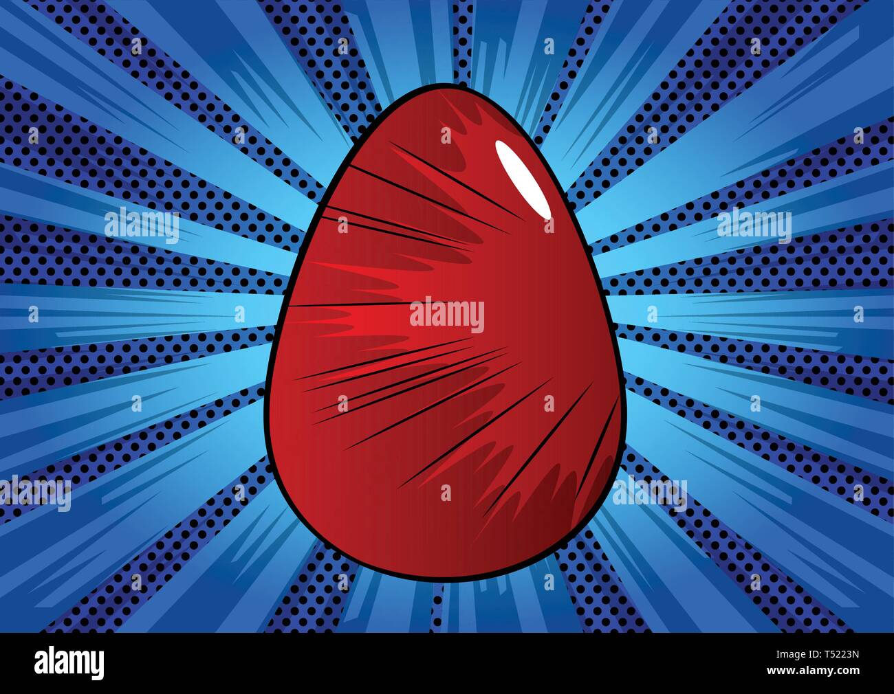 Vector cartoon red Easter egg. Illustrated holiday sign on comic book ...