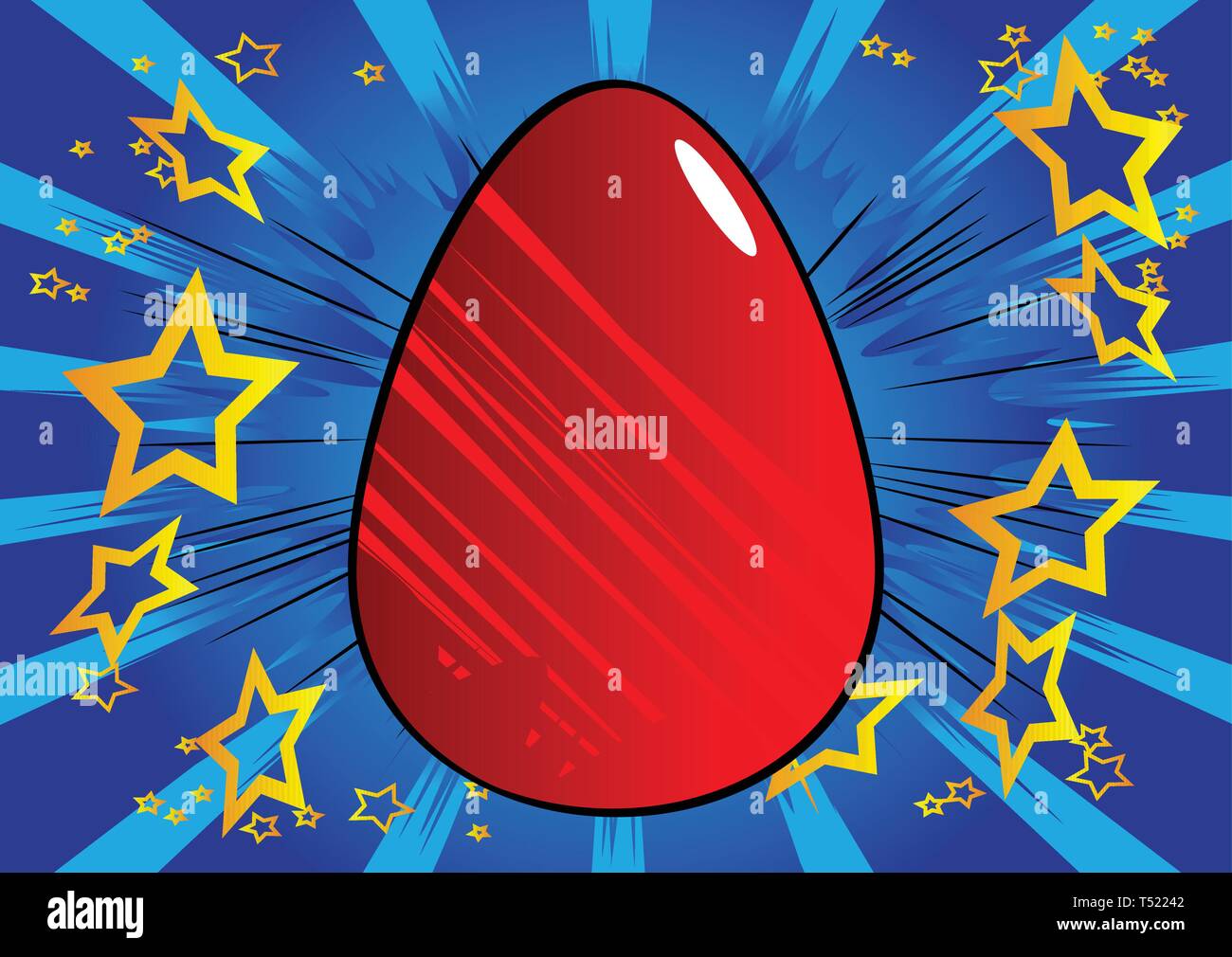 Vector cartoon red Easter egg. Illustrated holiday sign on comic book ...