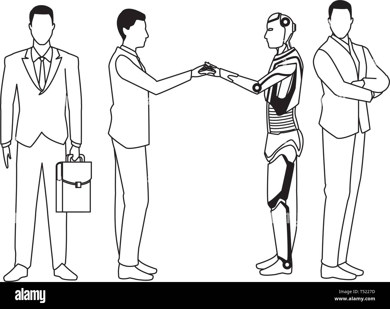 businessmen with humanoid robot black and white Stock Vector Image ...