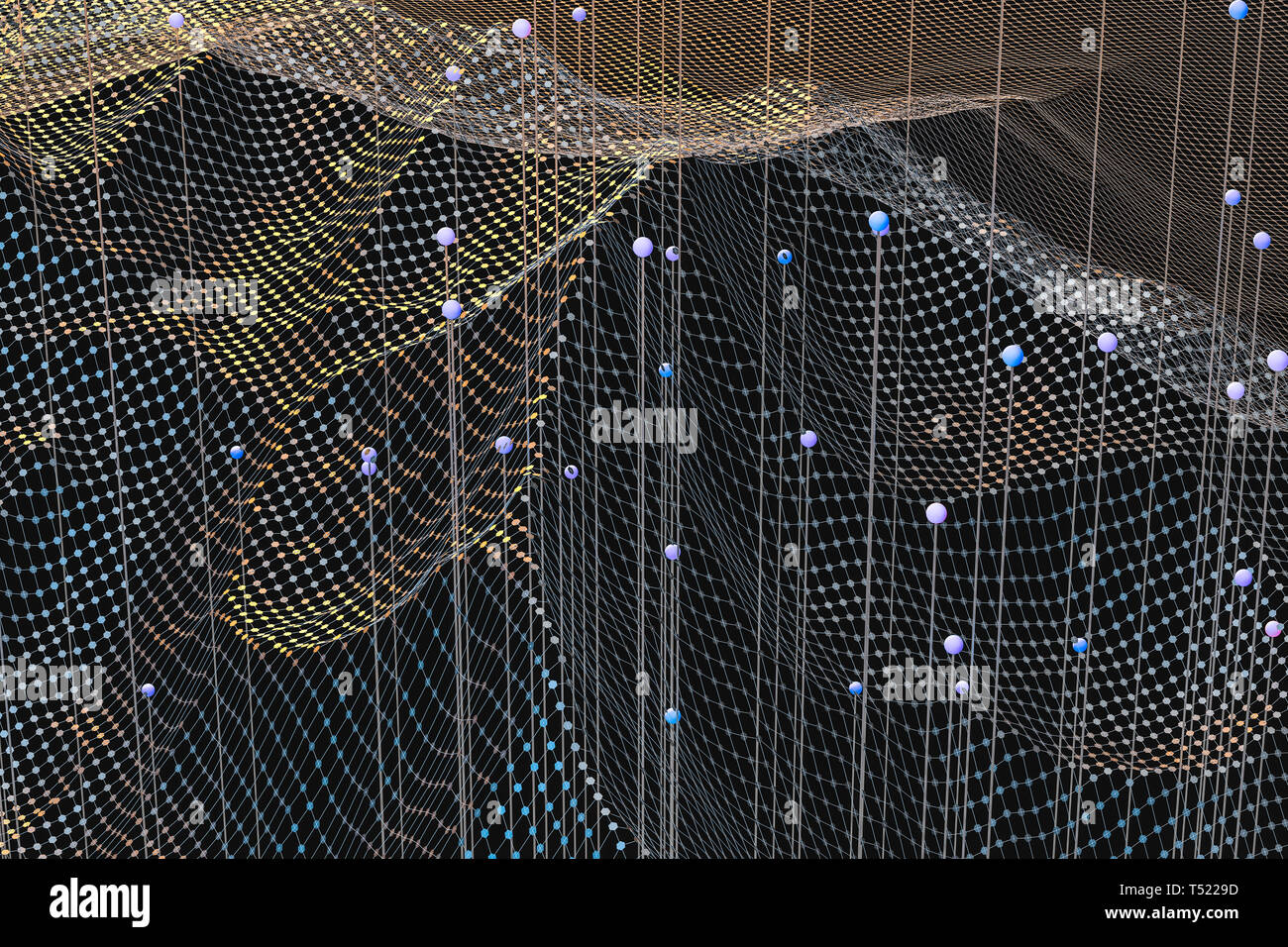 3d rendering, flow dot with gradient background, computer digital ...