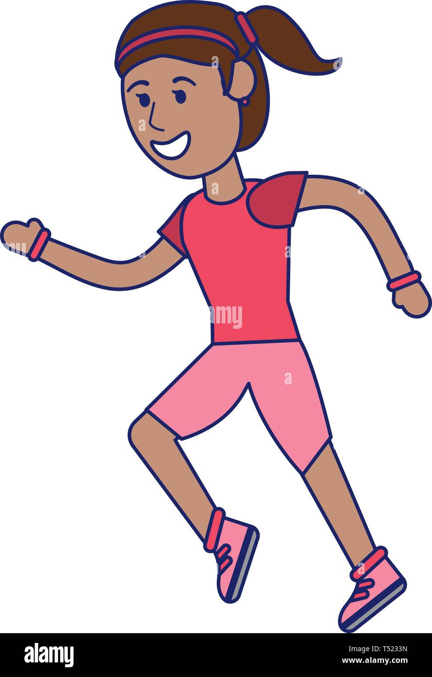 Athlete woman running cartoon isolated blue lines Stock Vector Image ...