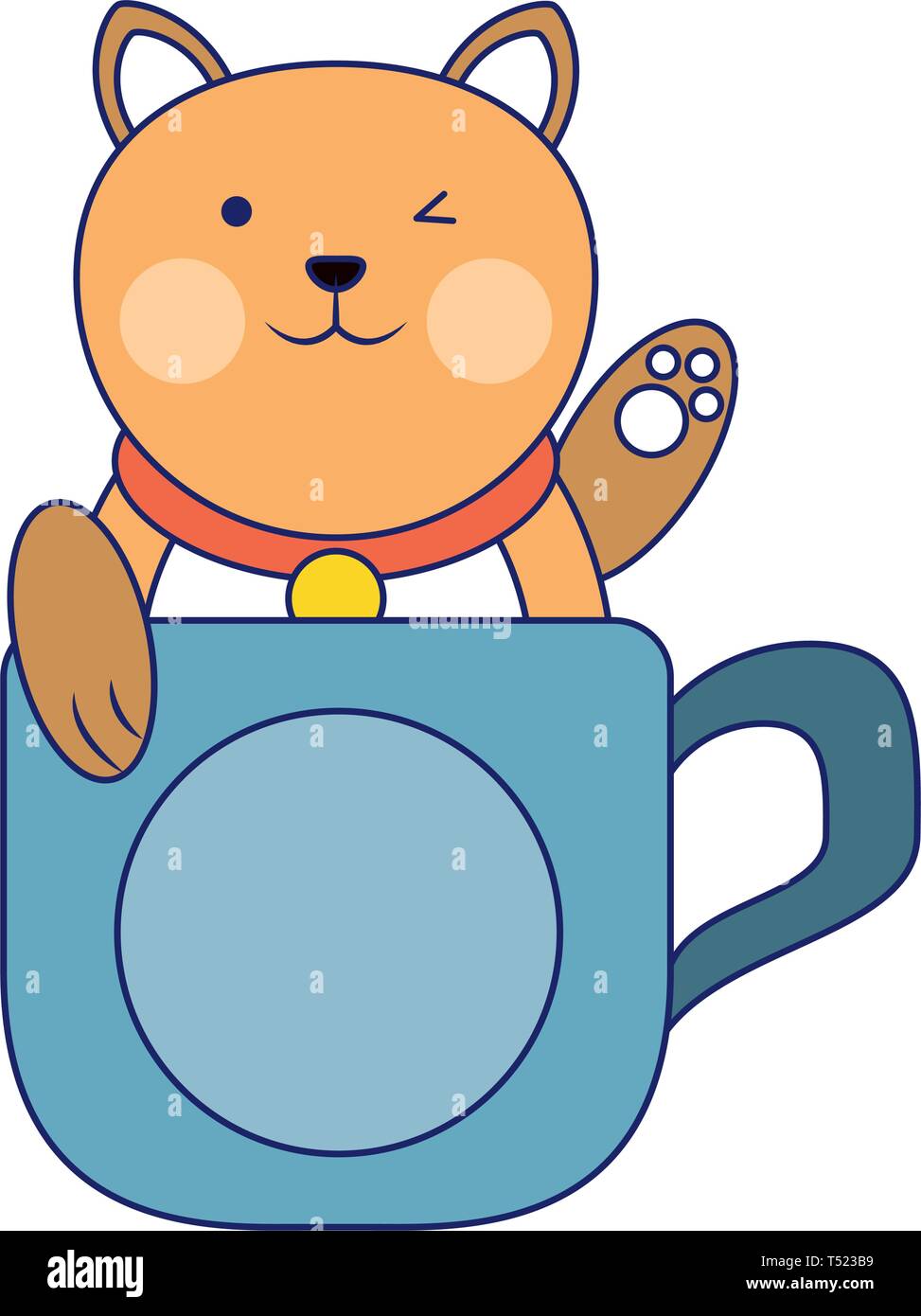 Cat in mug cartoon blue lines Stock Vector Image & Art - Alamy