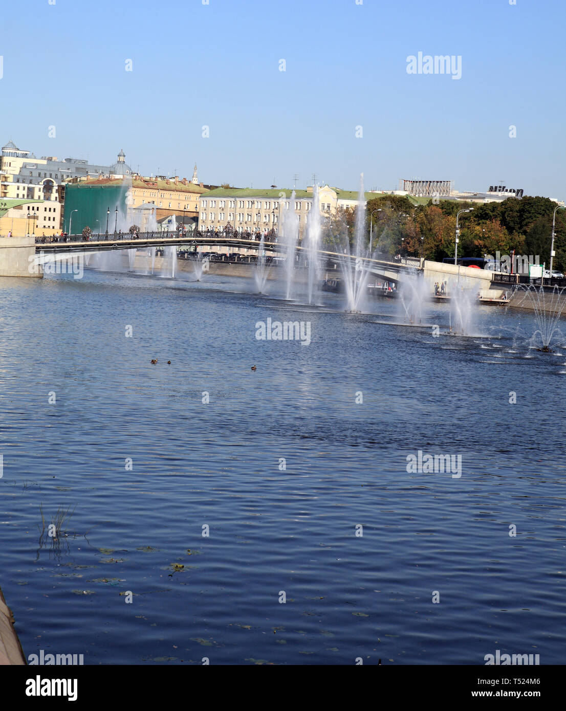 many fountain on river Stock Photo - Alamy