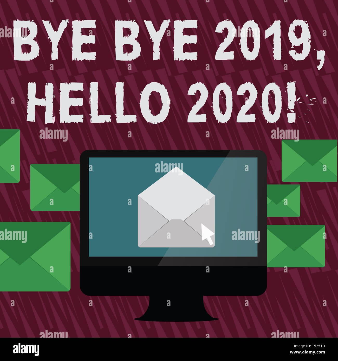 Text sign showing Bye Bye 2019 Hello 2020. Business photo text saying goodbye to last year and ...