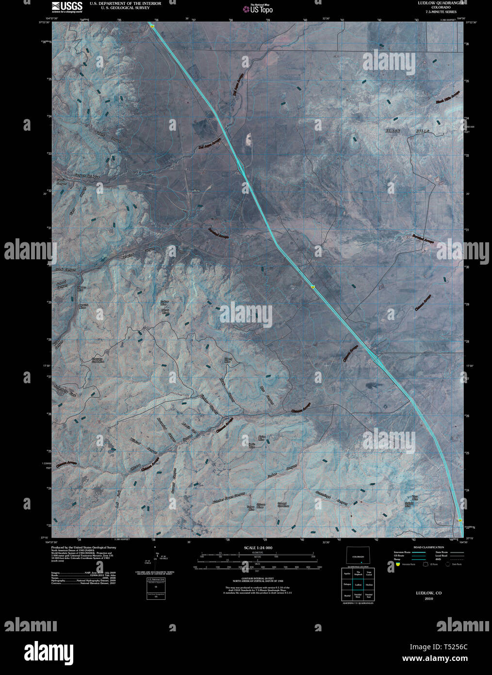 USGS TOPO Map Colorado CO Ludlow 20100824 TM Inverted Restoration Stock ...