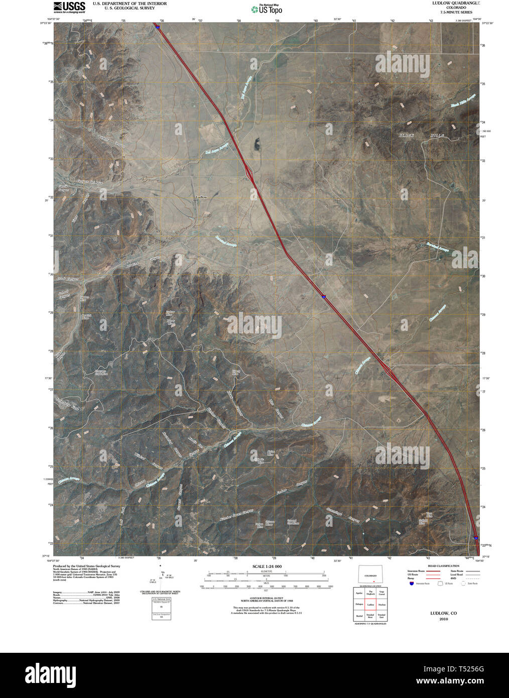 USGS TOPO Map Colorado CO Ludlow 20100824 TM Restoration Stock Photo ...