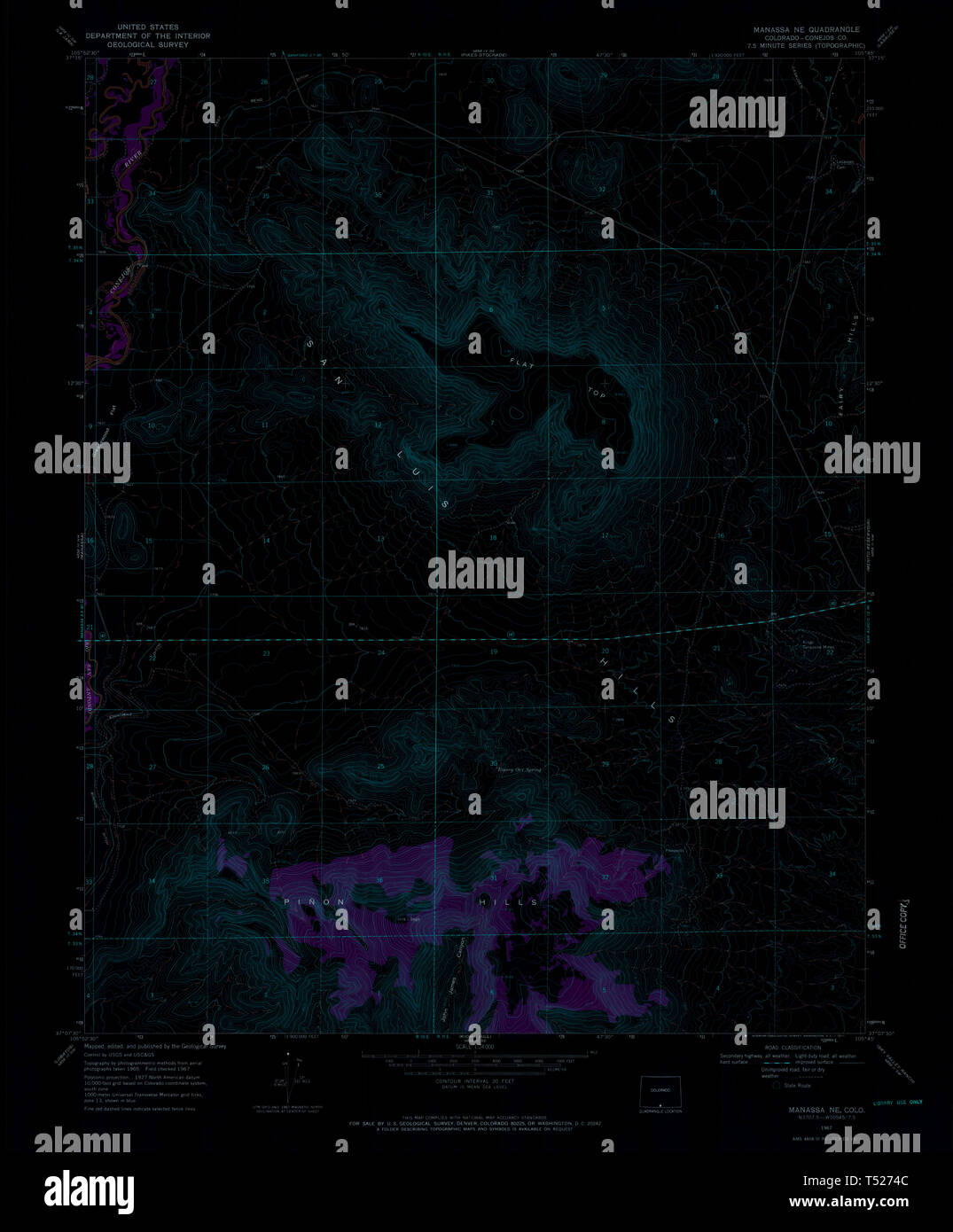 USGS TOPO Map Colorado CO Manassa NE 450477 1967 24000 Inverted ...