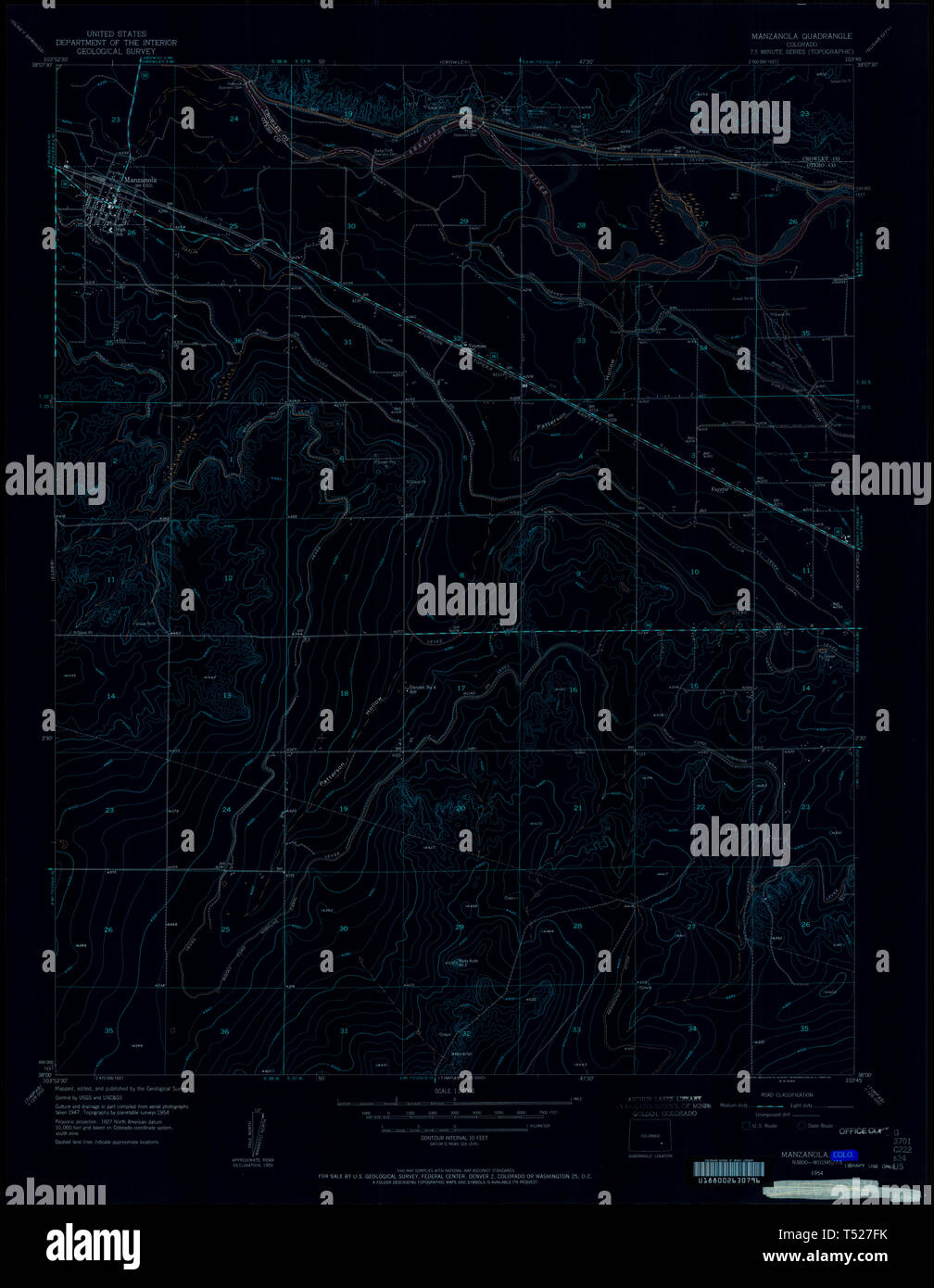 USGS TOPO Map Colorado CO Manzanola 450494 1954 24000 Inverted ...
