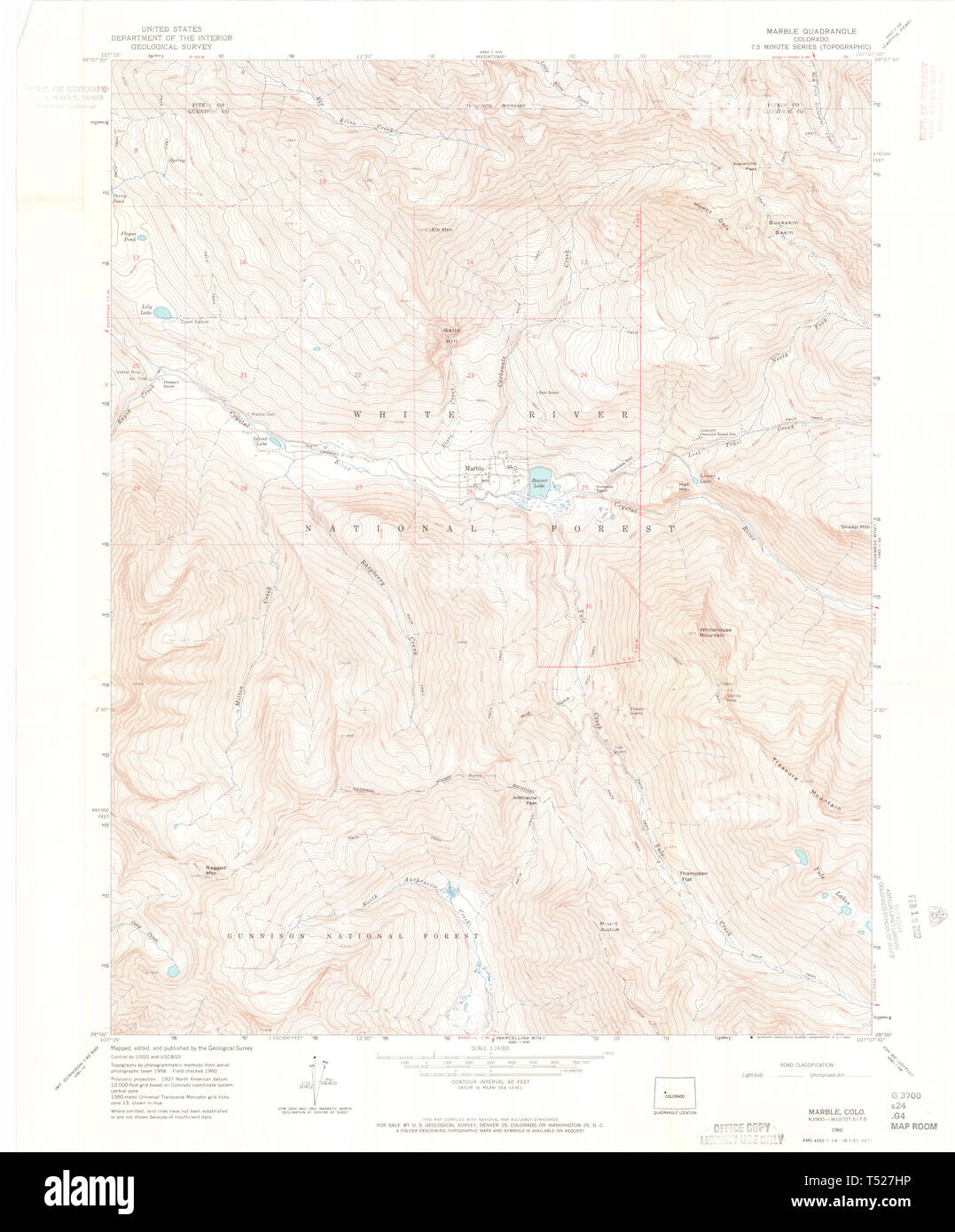 USGS TOPO Map Colorado CO Marble 450498 1960 24000 Restoration Stock ...