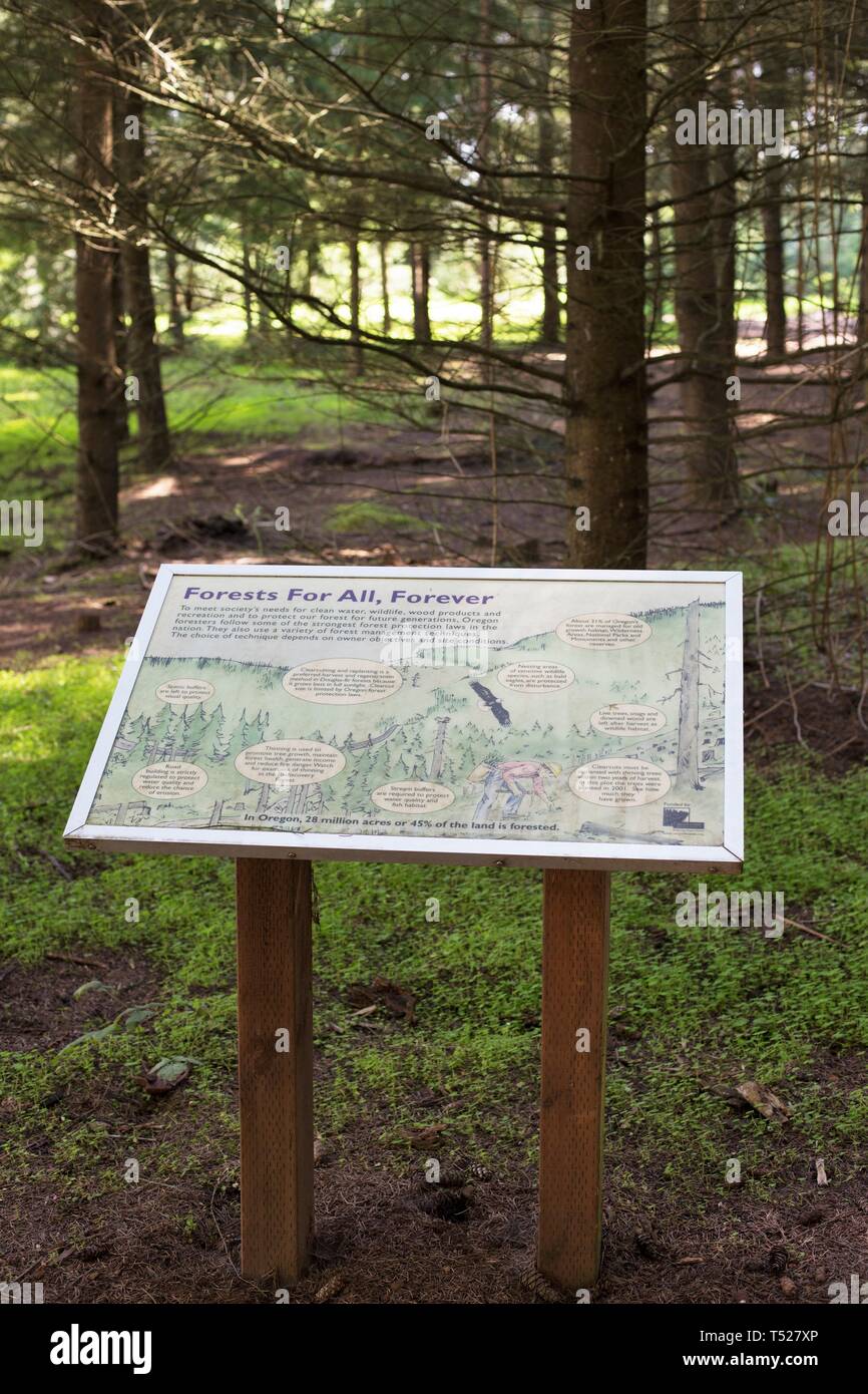 An educational sign about forest protection, at the Oregon Garden in ...