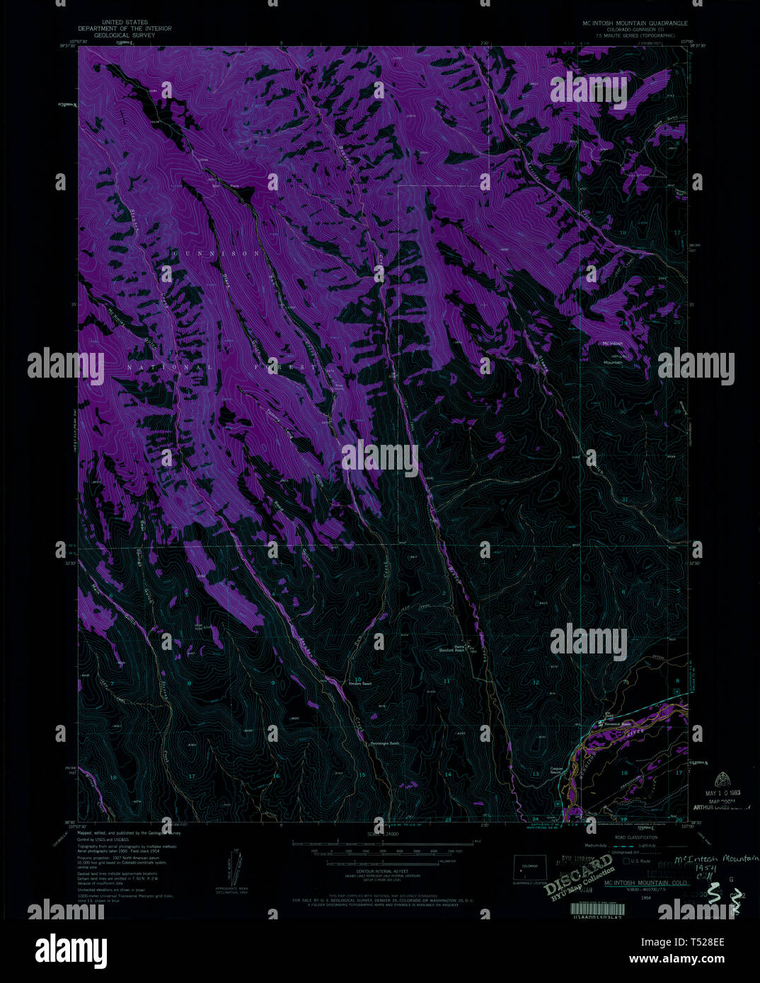 USGS TOPO Map Colorado CO Mc Intosh Mountain 451379 1954 24000 Inverted ...