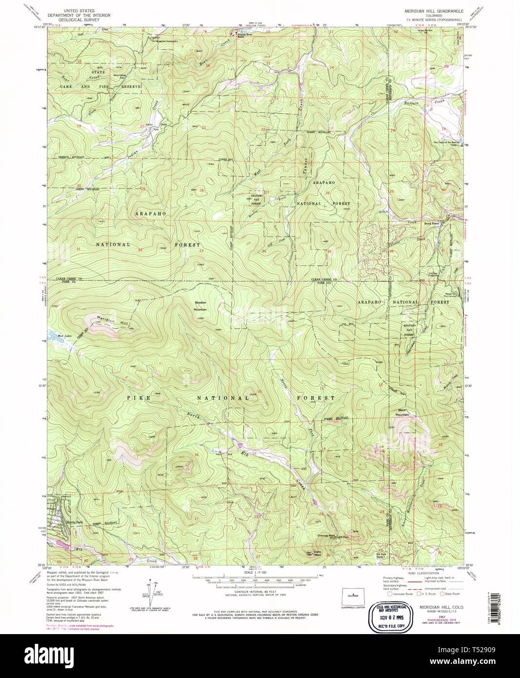 USGS TOPO Map Colorado CO Meridian Hill 233752 1957 24000 Restoration ...