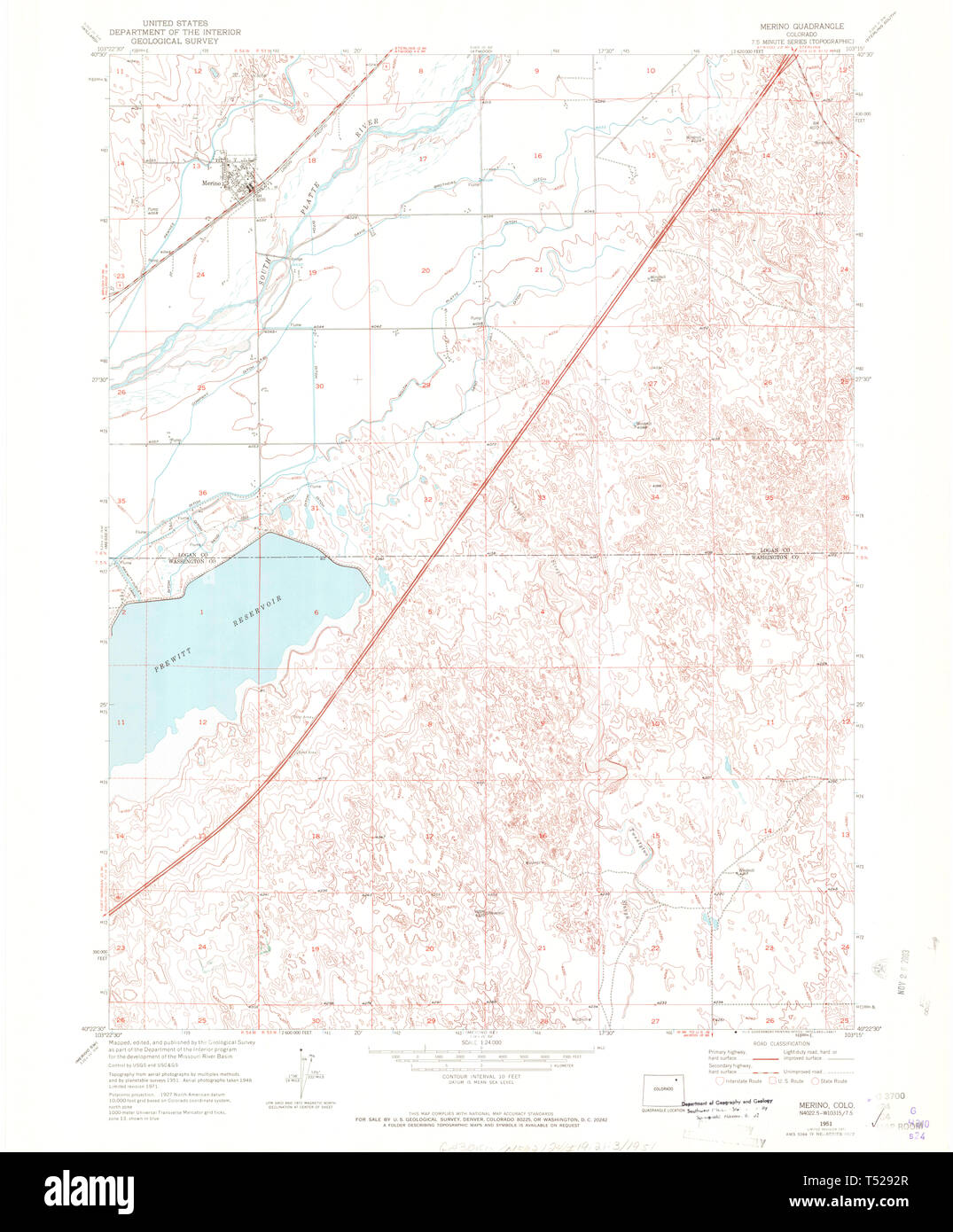 USGS TOPO Map Colorado CO Merino 451320 1951 24000 Restoration Stock ...