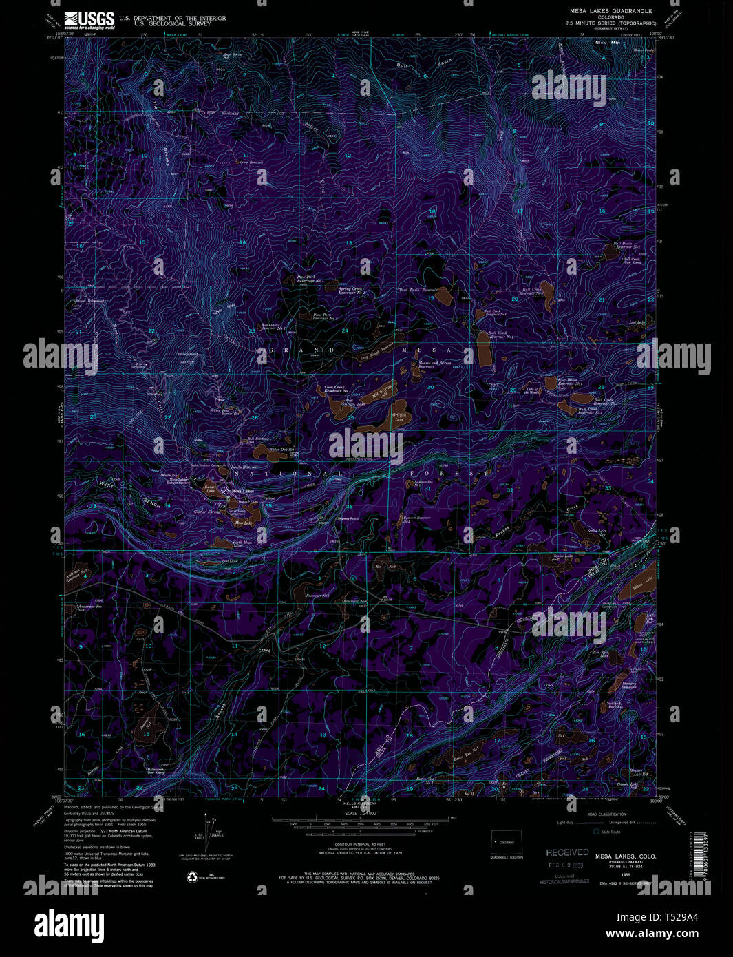USGS TOPO Map Colorado CO Mesa Lakes 233756 1955 24000 Inverted ...