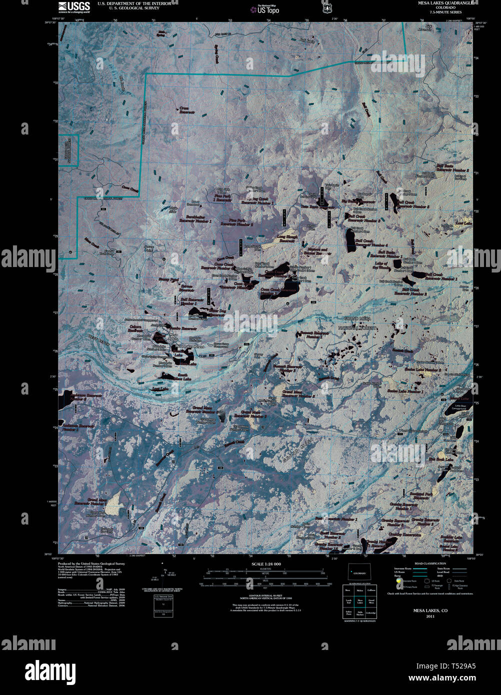 USGS TOPO Map Colorado CO Mesa Lakes 20110118 TM Inverted Restoration ...