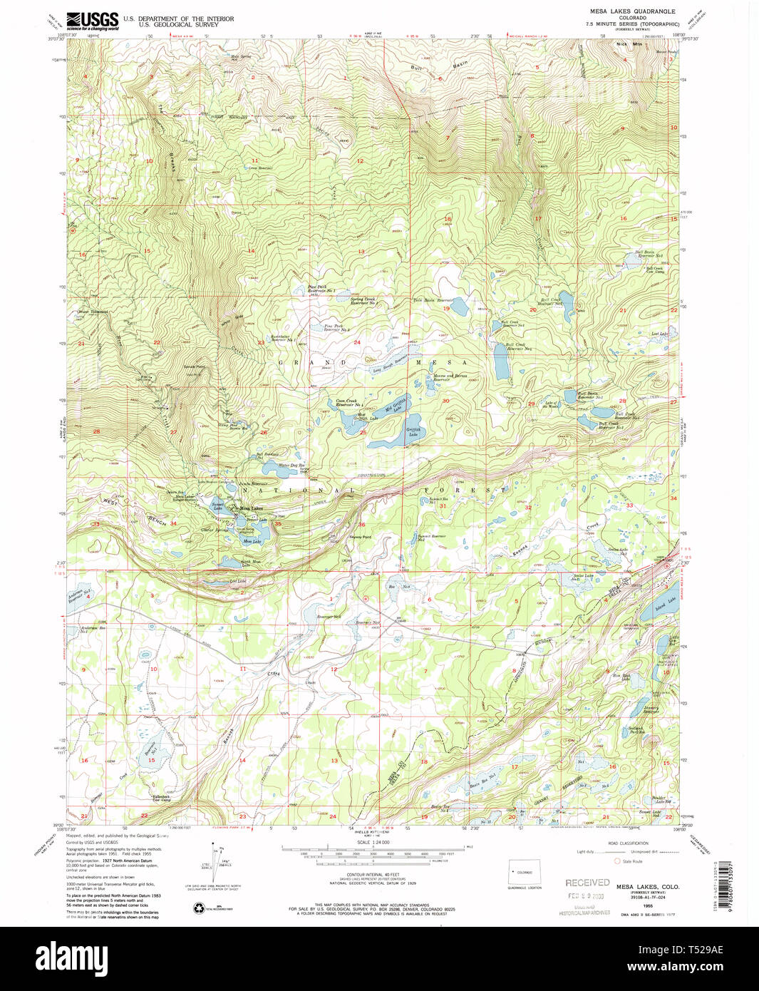 USGS TOPO Map Colorado CO Mesa Lakes 233756 1955 24000 Restoration ...