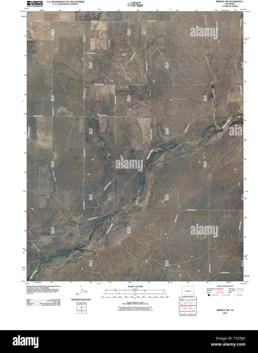 USGS TOPO Map Colorado CO Midway SW 20100921 TM Restoration Stock Photo ...
