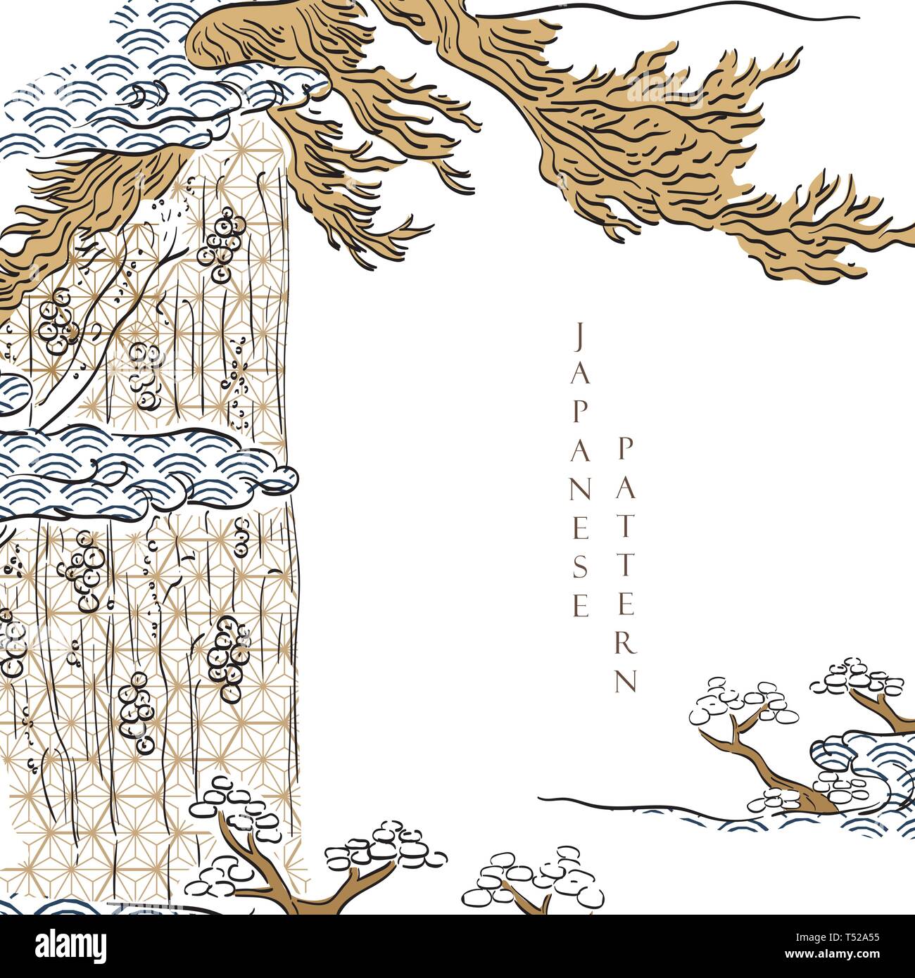 Asian template vector. Tree and branch decorative background in ...