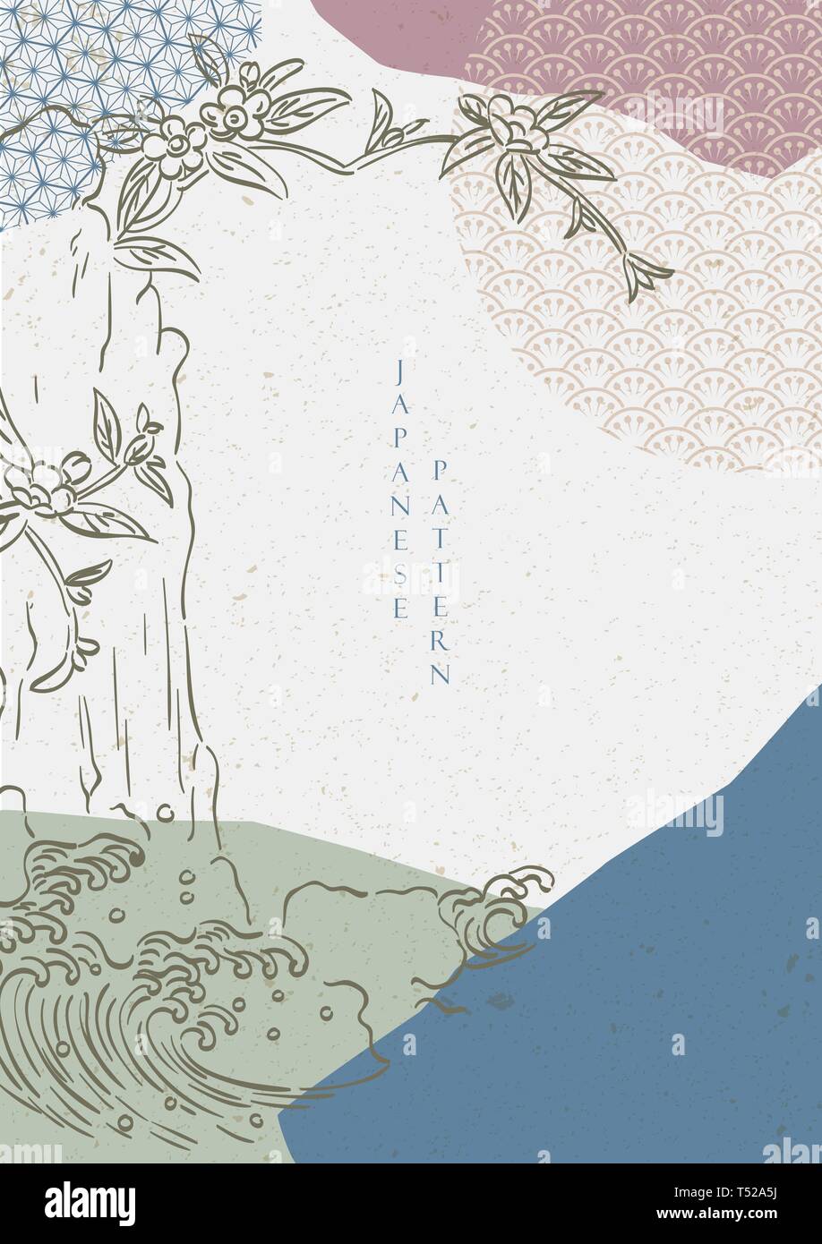 Asian template vector. Japanese pattern vector with pattern and hand ...