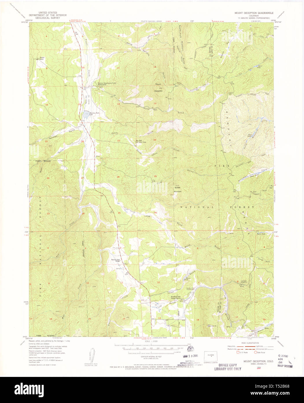 USGS TOPO Map Colorado CO Mount Deception 401654 1954 24000 Restoration ...