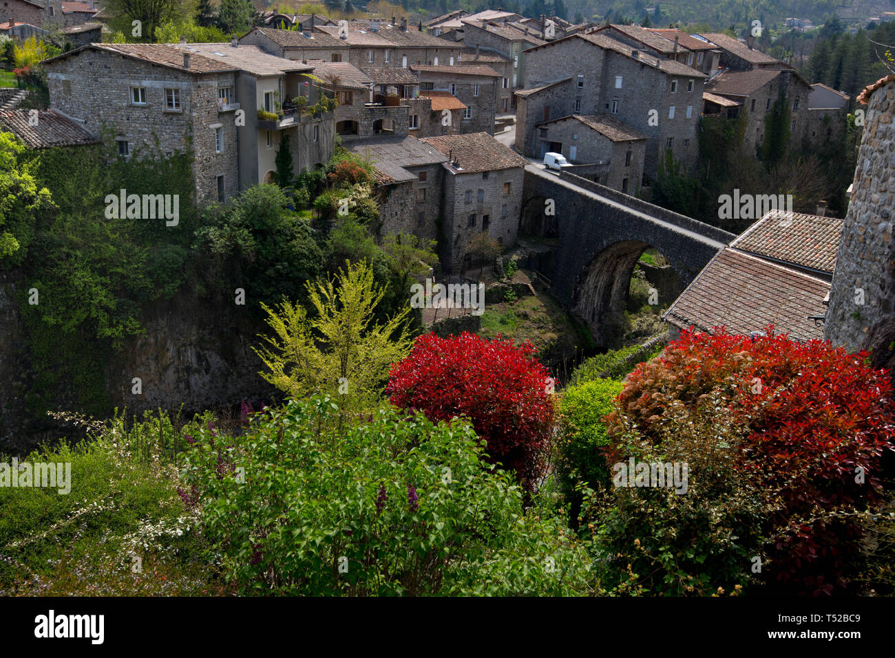 The beautiful village of Jaujac in the Monts d'Ardeche in France Stock ...