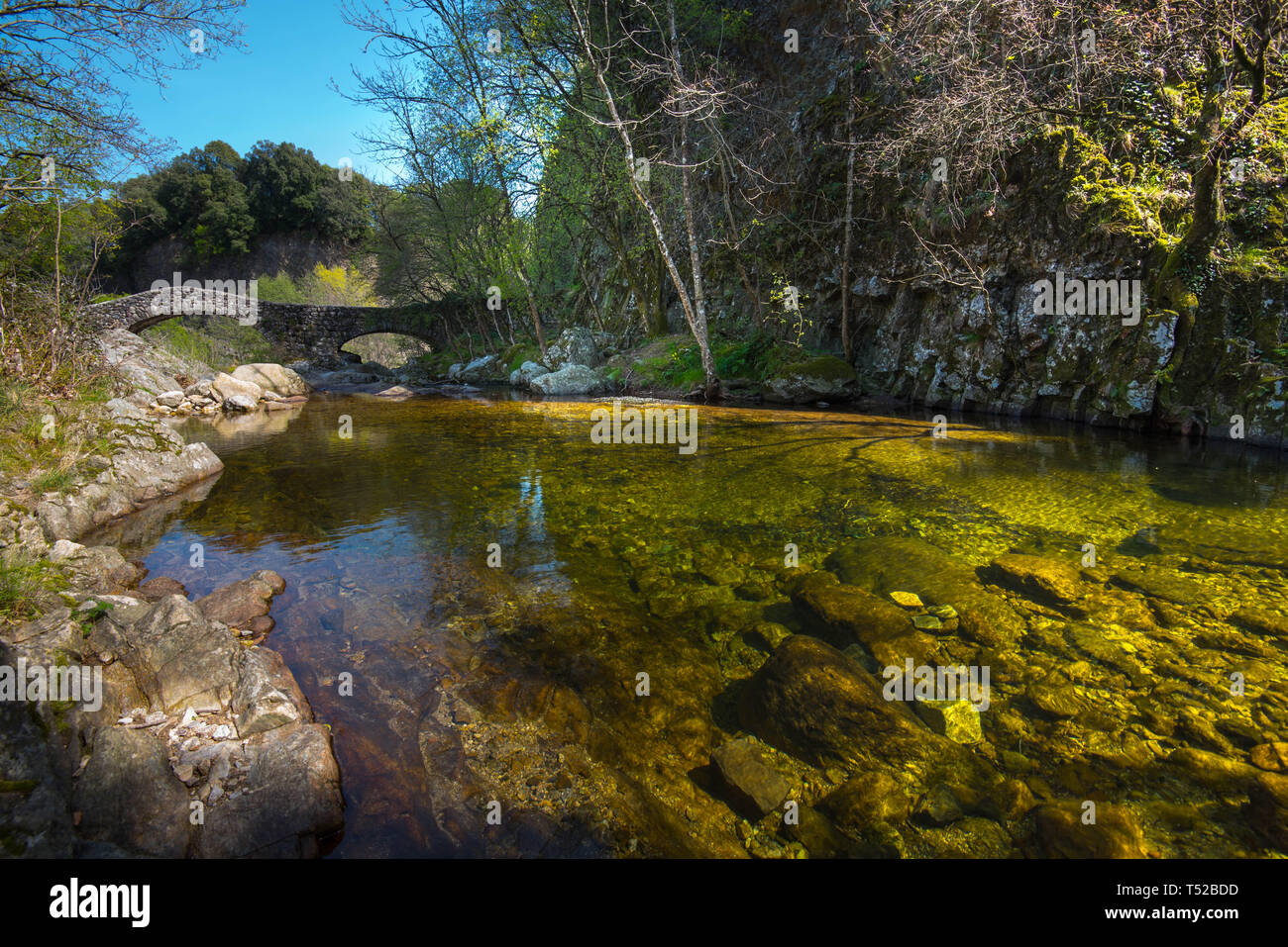river and its canyon near the little village of Jaujac in the Ardeche ...
