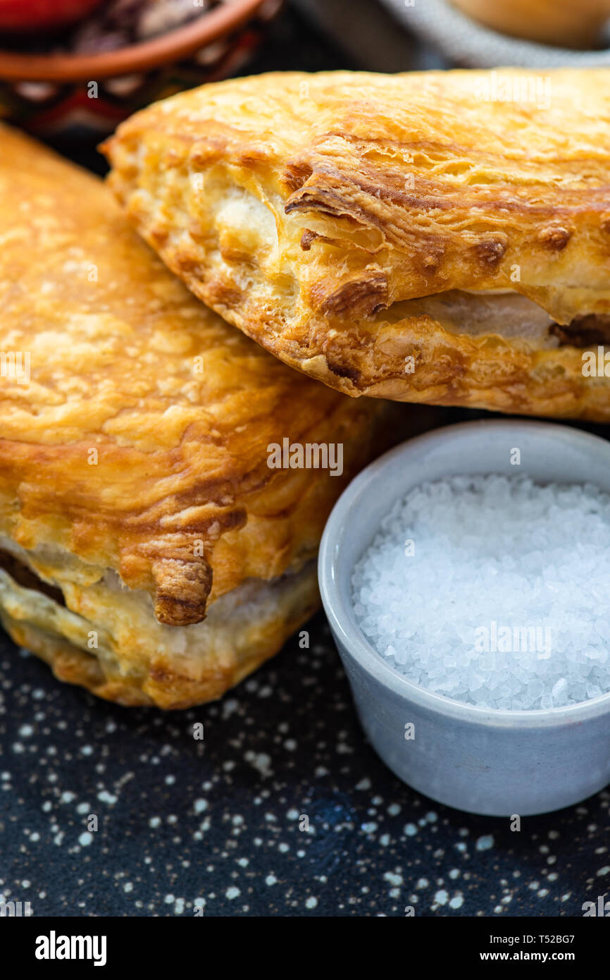 Traditional georgian lobiani pie with beans and herbs on rustic ...