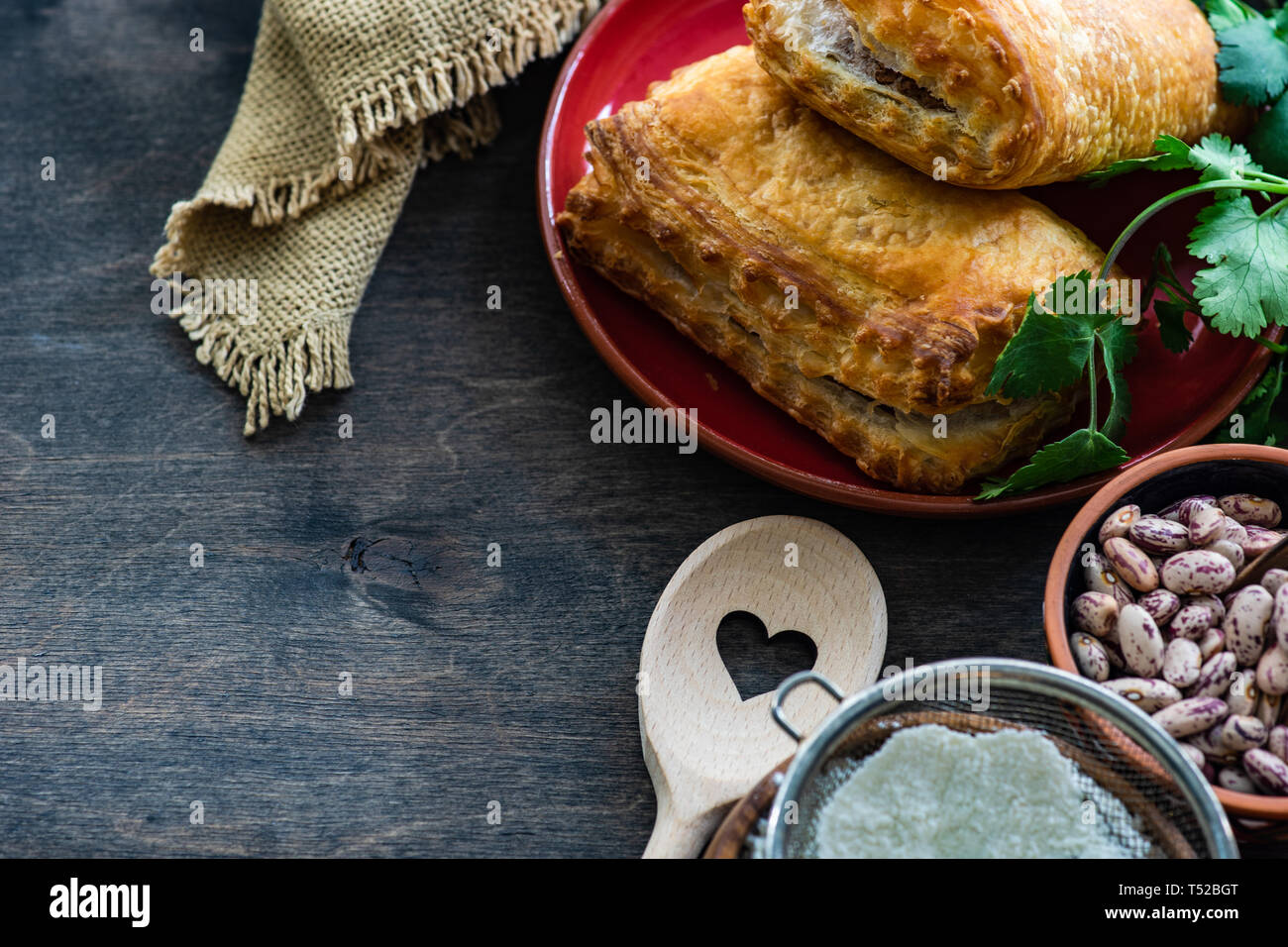 Traditional georgian lobiani pie with beans and herbs on rustic ...