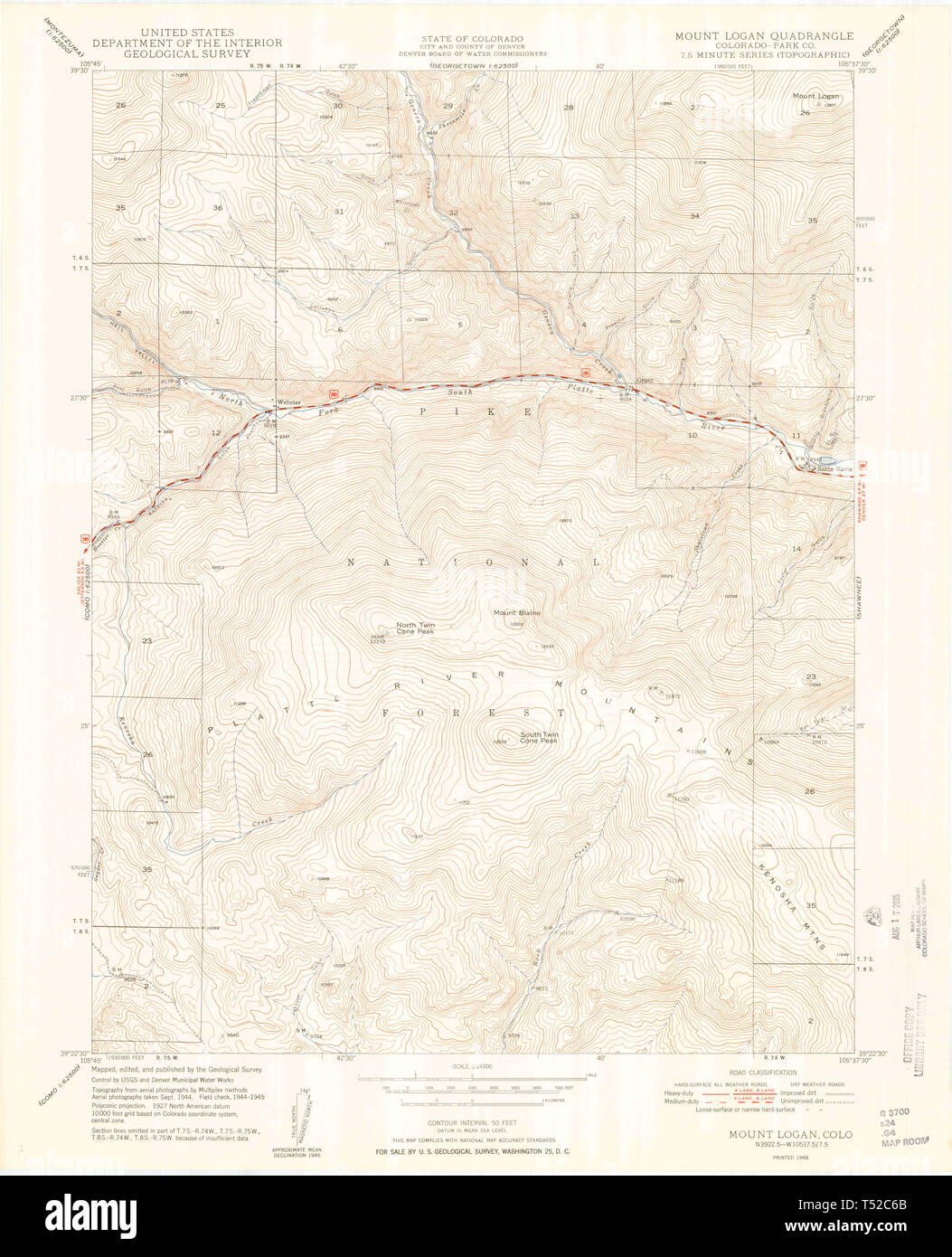 USGS TOPO Map Colorado CO Mount Logan 401683 1948 24000 Restoration ...