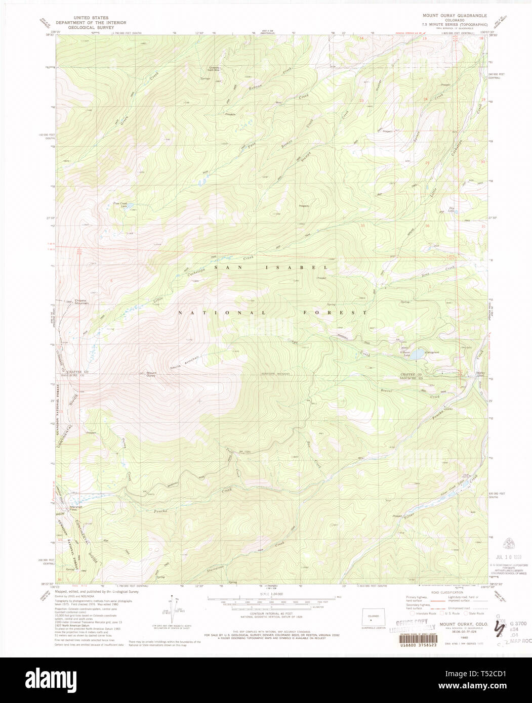 USGS TOPO Map Colorado CO Mount Ouray 401562 1980 24000 Restoration ...