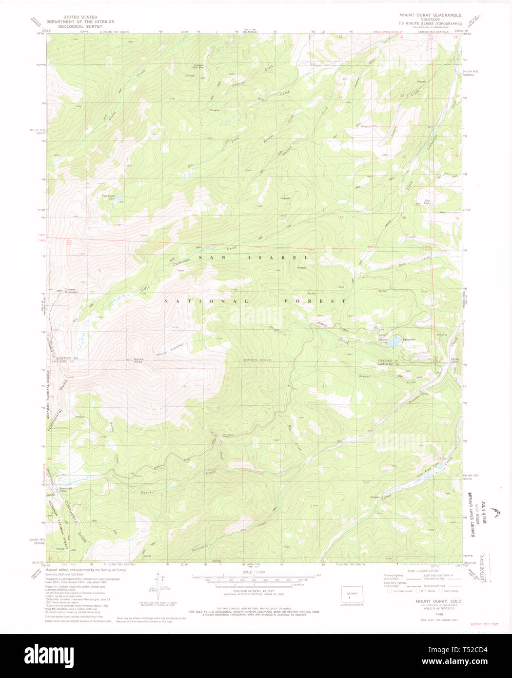 USGS TOPO Map Colorado CO Mount Ouray 401563 1980 24000 Restoration ...