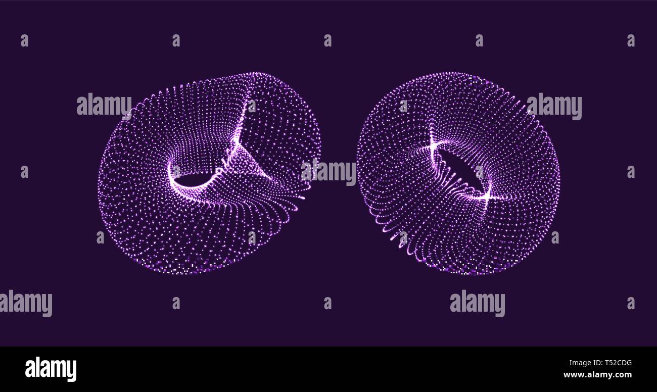 Torus Object With Dots Molecular Grid Technology Style With Particle