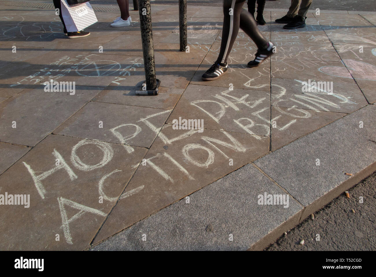 Environmental activist graffiti on the streets of Piccadilly Circus by ...