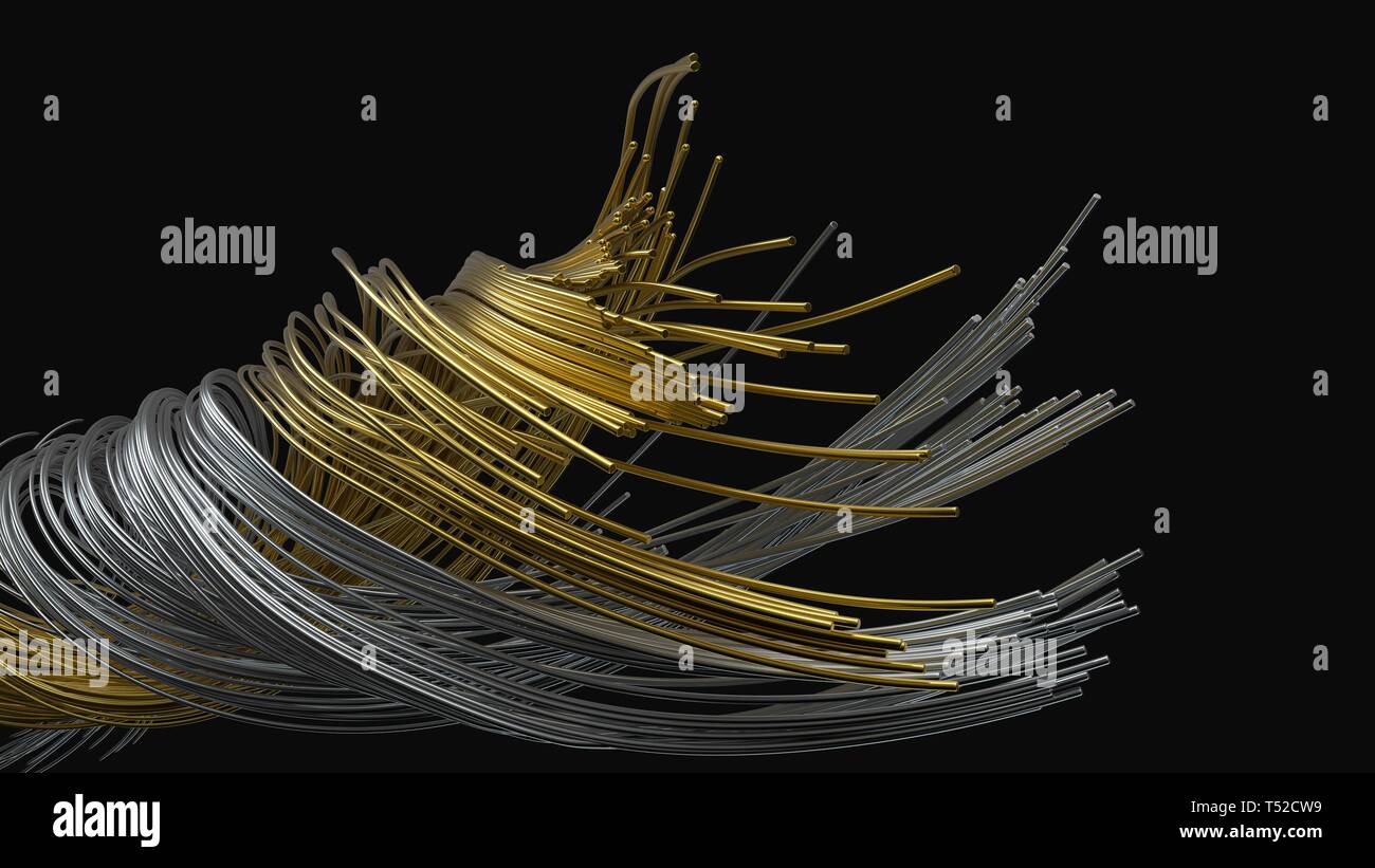 twisting metal wires. flowing metal rods on air. 3d illustration Stock ...