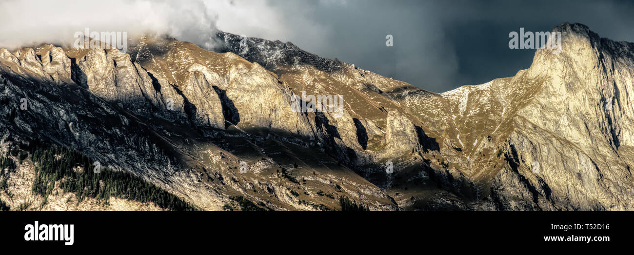 Oblique light on the upper slopes of the Falknis, Swiss Alps Stock ...