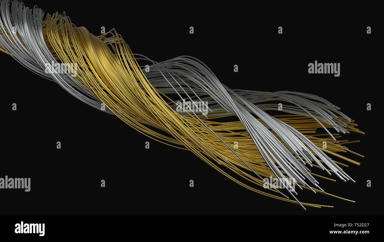 twisting metal wires. flowing metal rods on air. 3d illustration Stock ...