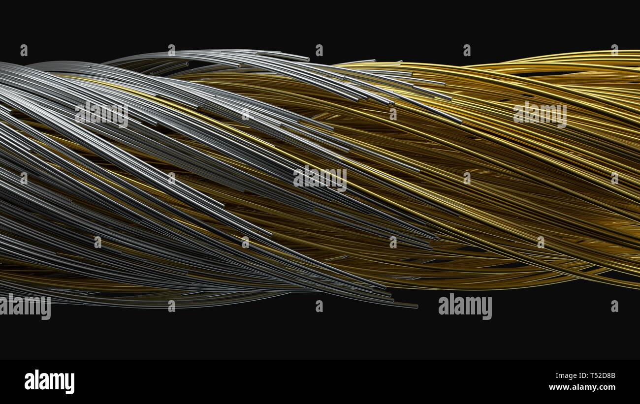 twisting metal wires. flowing metal rods on air. 3d illustration Stock ...