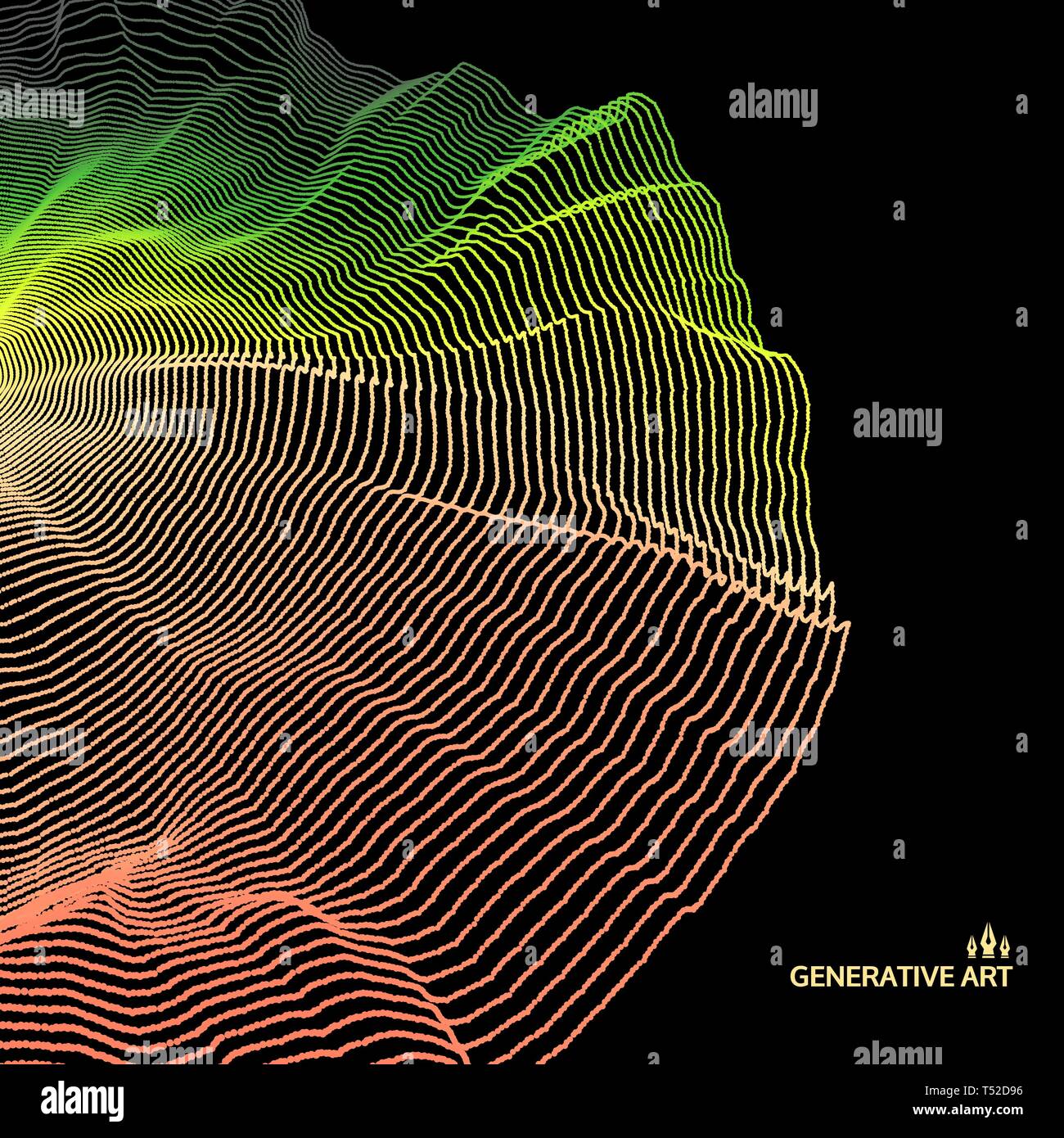 Wave background. Abstract vector illustration. 3d technology style. Network design with particle ...